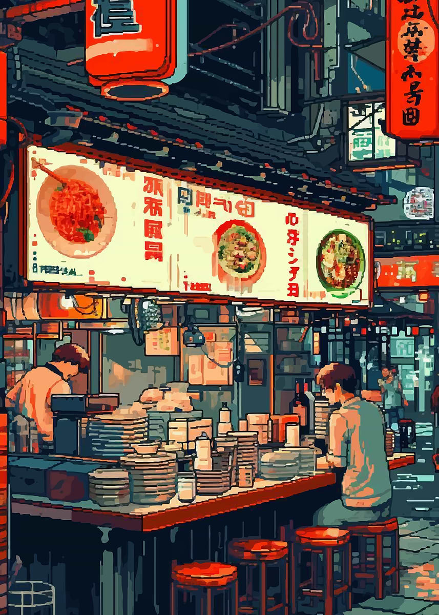 'Japan Ramen Pixel Art' Poster, picture, metal print, paint by paijo ...