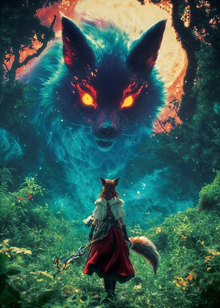 'Fox Fire Spirit Encounter' Poster, picture, metal print, paint by ...