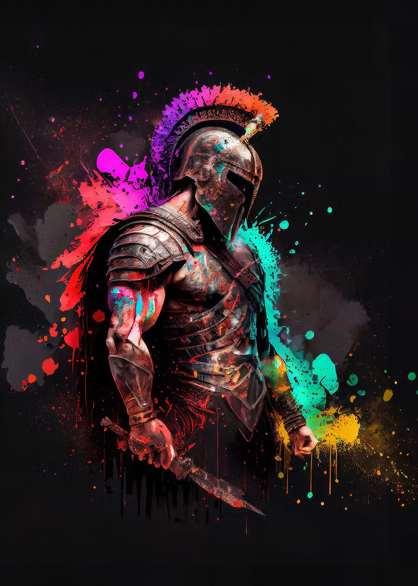 'Warrior Spartan Colorful' Poster, picture, metal print, paint by ...