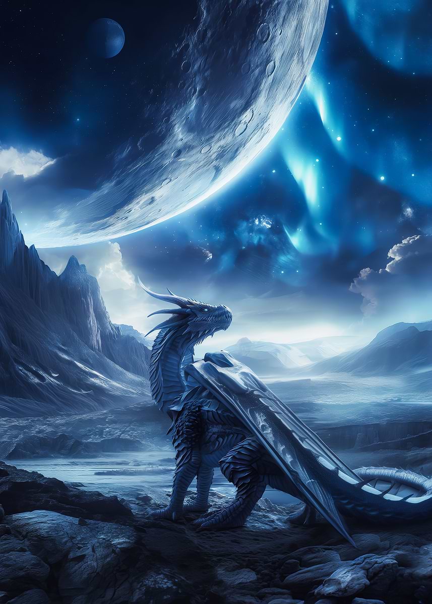 'Space dragon and planets' Poster, picture, metal print, paint by Aryan ...