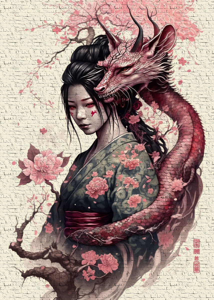 'Geisha Dragon ' Poster, picture, metal print, paint by Graphic ...