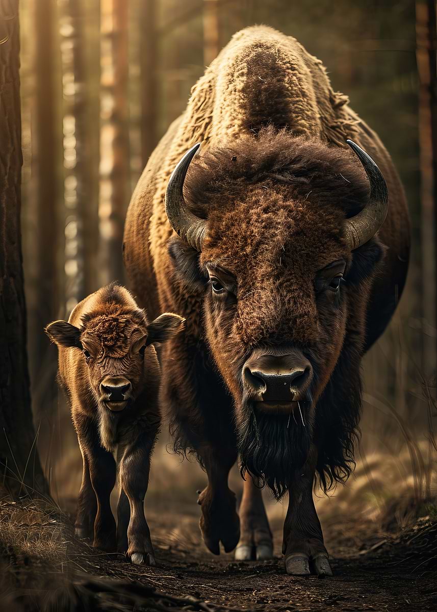 'Mother And Baby Bison' Poster, picture, metal print, paint by Henning ...