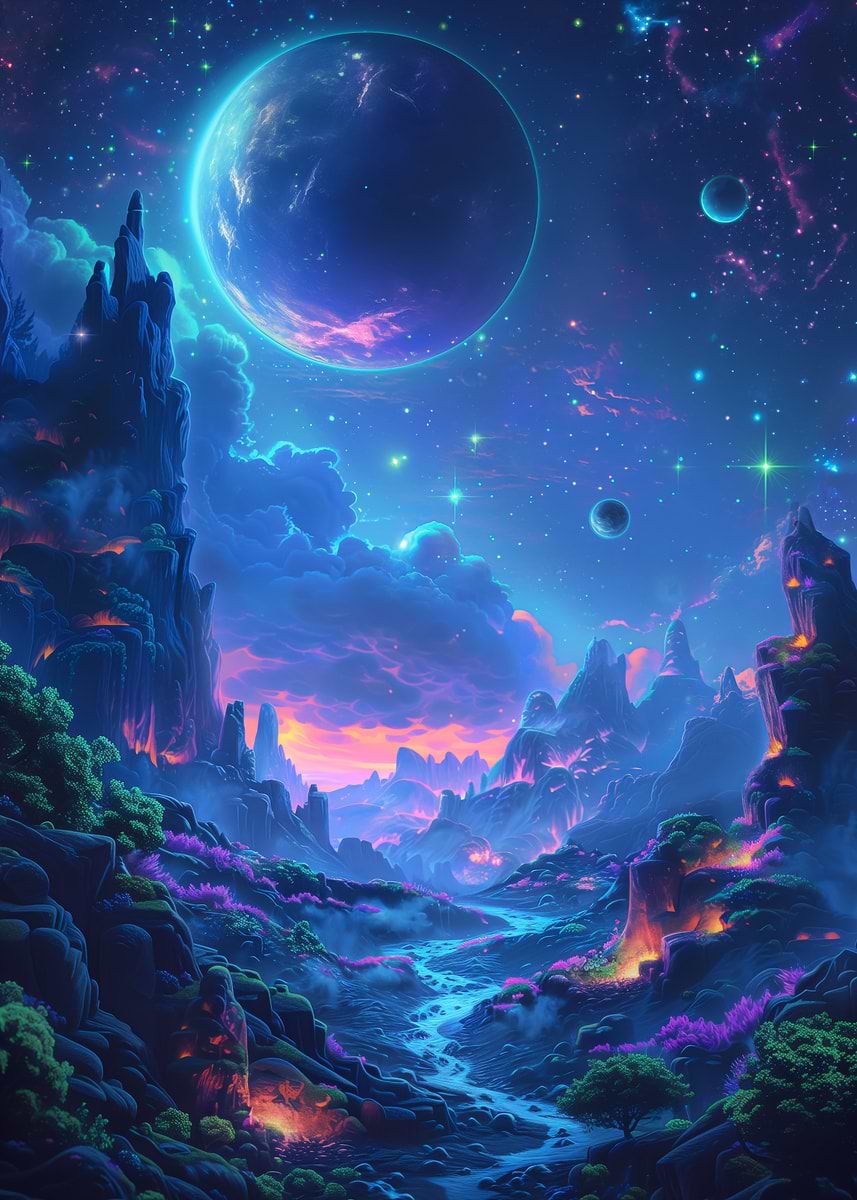 'Neon Space Landscape' Poster, picture, metal print, paint by Aryan ...