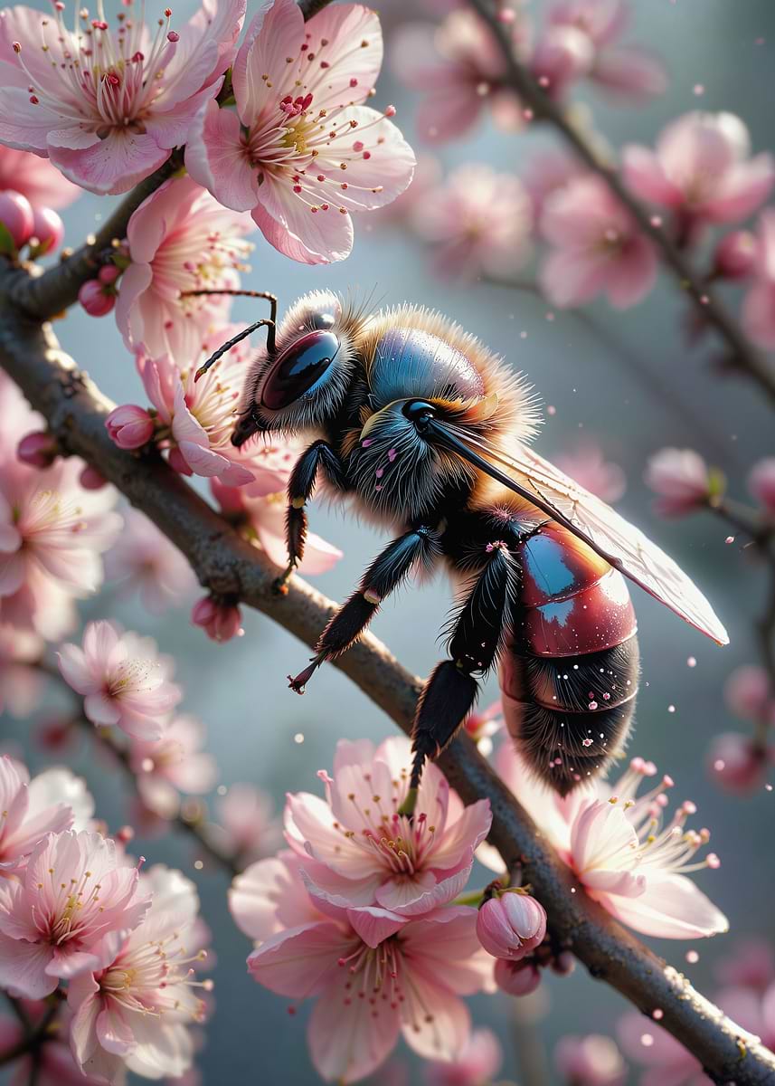 'Cherry Blossom Bee' Poster, picture, metal print, paint by DVArt ...