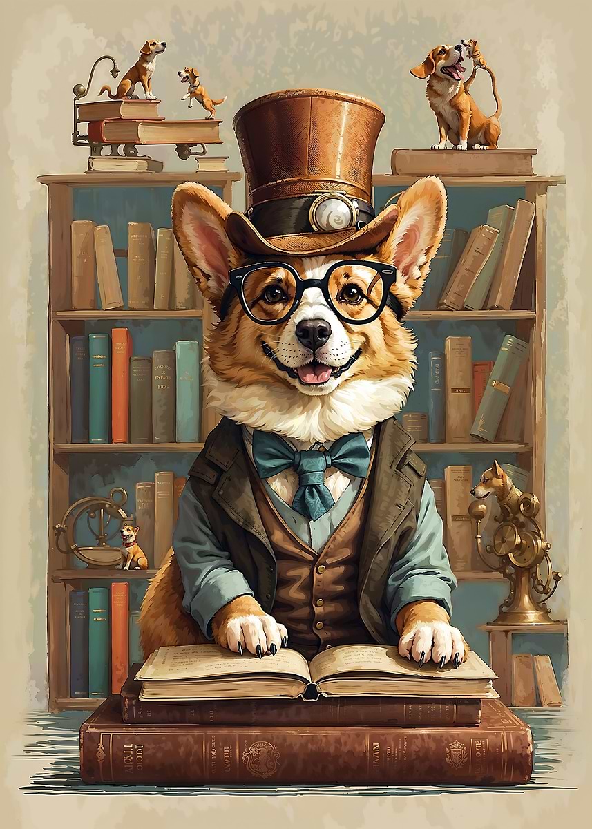 'Vintage Book Smart Corgi' Poster, picture, metal print, paint by Mudge ...