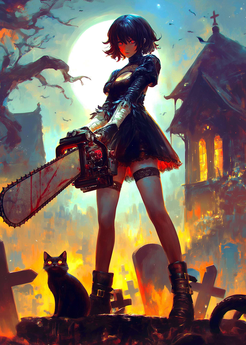 'Goth Girl Chainsaw' Poster, picture, metal print, paint by Manaverse ...