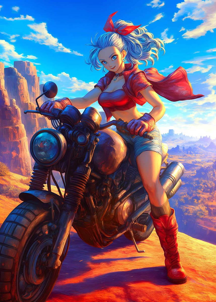 'Anime Girl Ride Motorcycle' Poster, picture, metal print, paint by ...