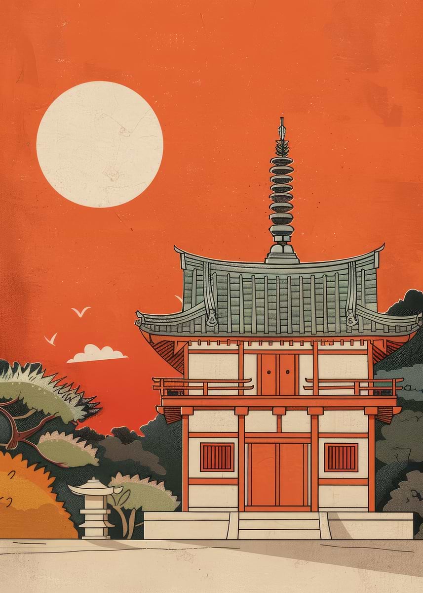 'Shinto Temple Scenery' Poster, picture, metal print, paint by ...