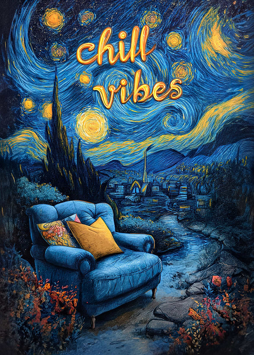 'Starry Night Chill Vibes' Poster, picture, metal print, paint by ...