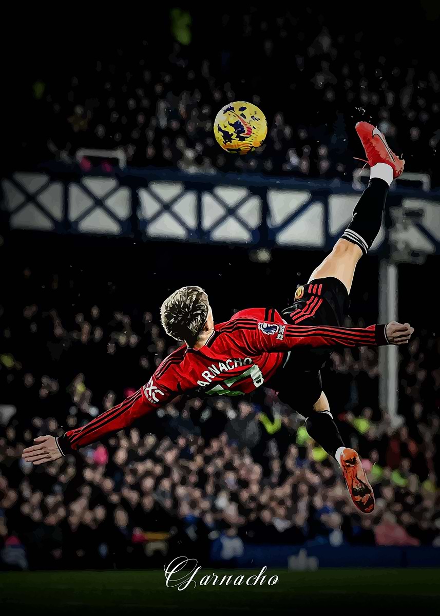 'Bicycle kick Garnacho' Poster, picture, metal print, paint by Chop Art ...