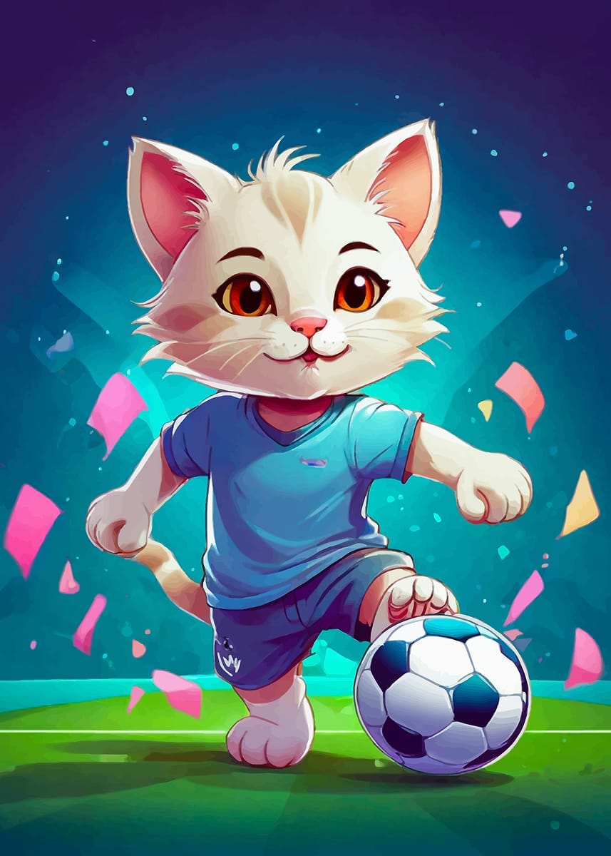 'Cat Playing Football' Poster, picture, metal print, paint by Bangun ...