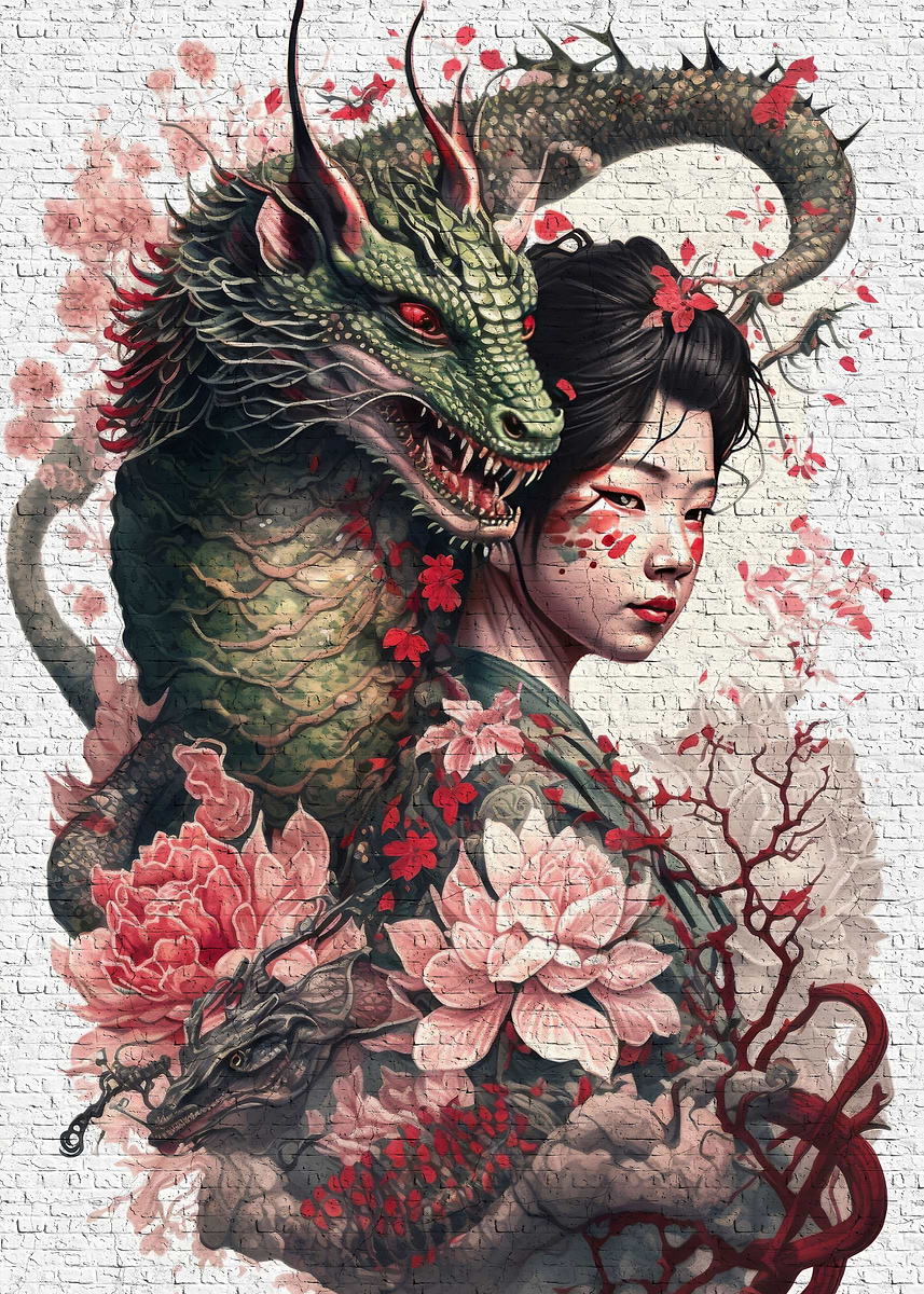 'Dragon geisha' Poster, picture, metal print, paint by Graphic Japanese ...