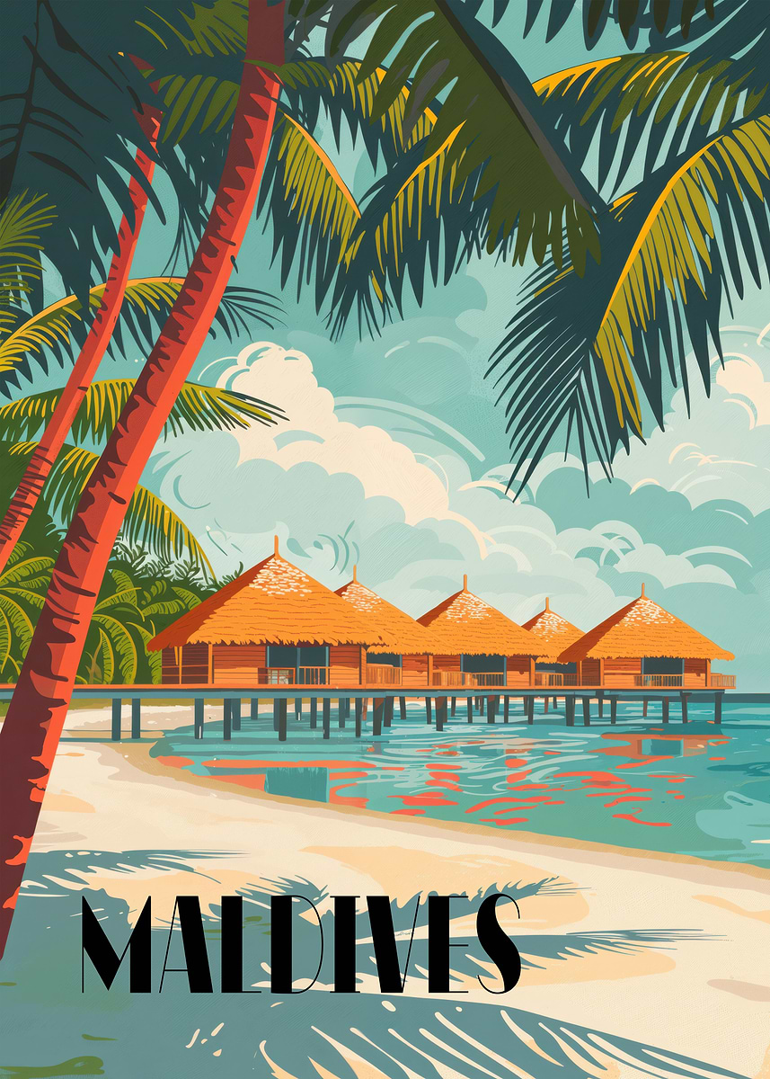 'Maldives Paradise Huts' Poster, picture, metal print, paint by ...