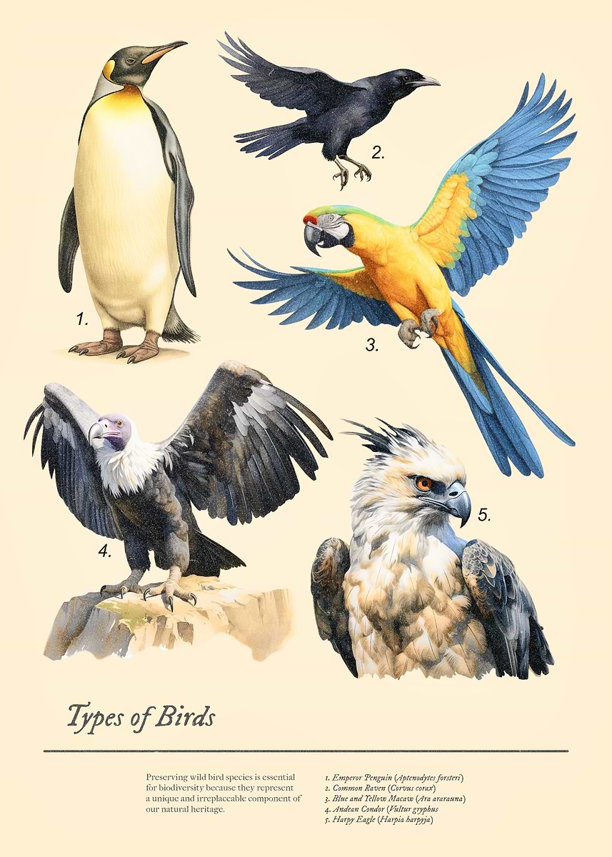 'Type of Birds' Poster, picture, metal print, paint by Andira Putra ...