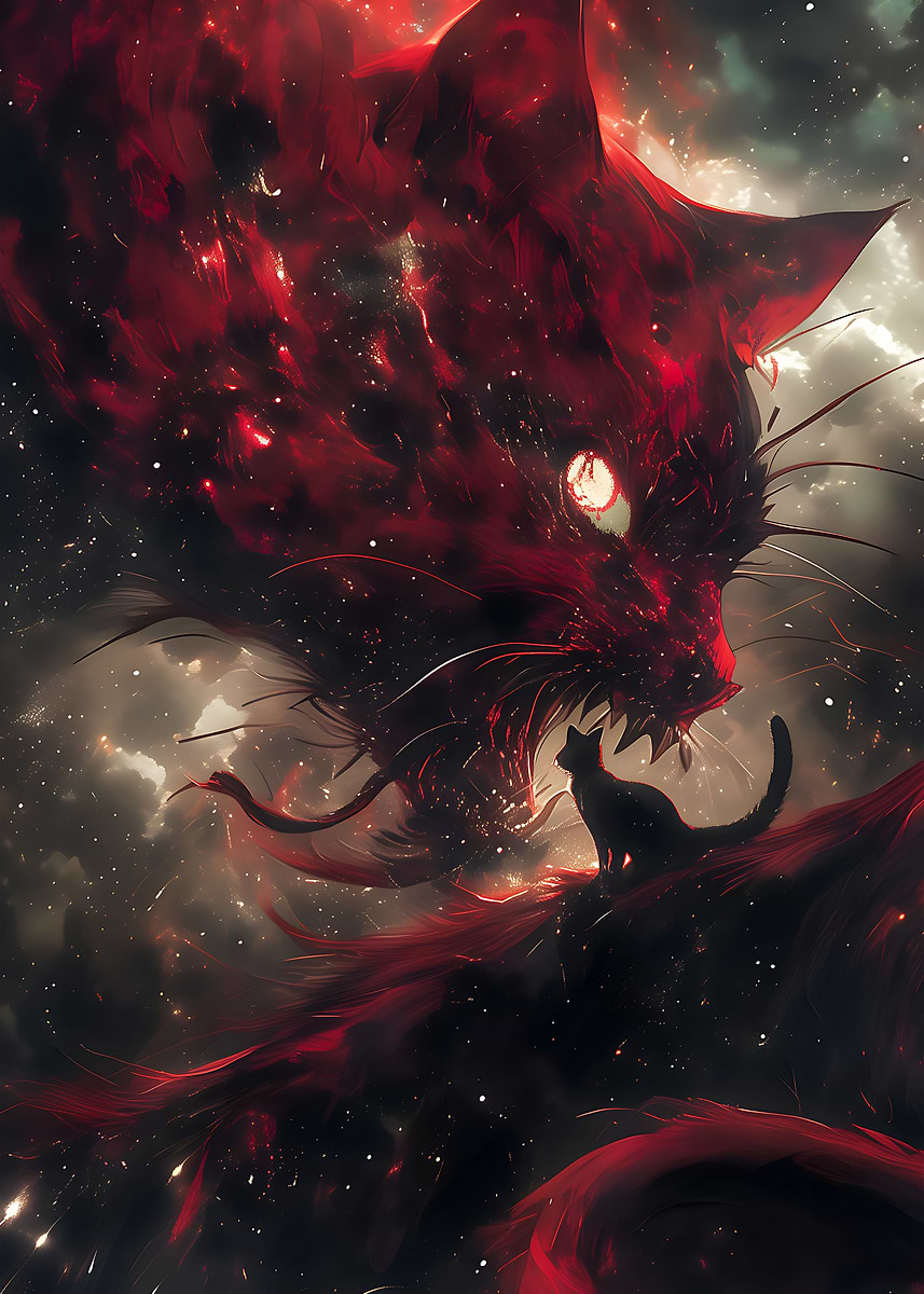 'The red God of Cats' Poster, picture, metal print, paint by ...