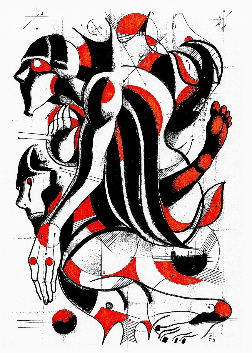 'red jolly ink art' Poster, picture, metal print, paint by Giuseppe Romeo | Displate