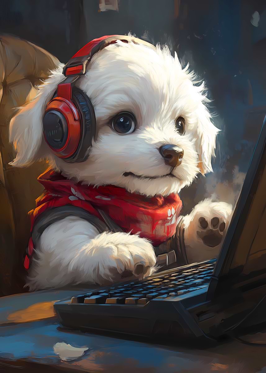 'Cute gaming puppy dog' Poster, picture, metal print, paint by Echelon ...