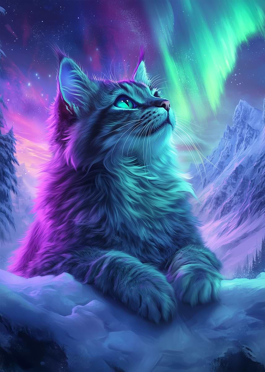 'Northern Lights Cat' Poster, picture, metal print, paint by Creative ...