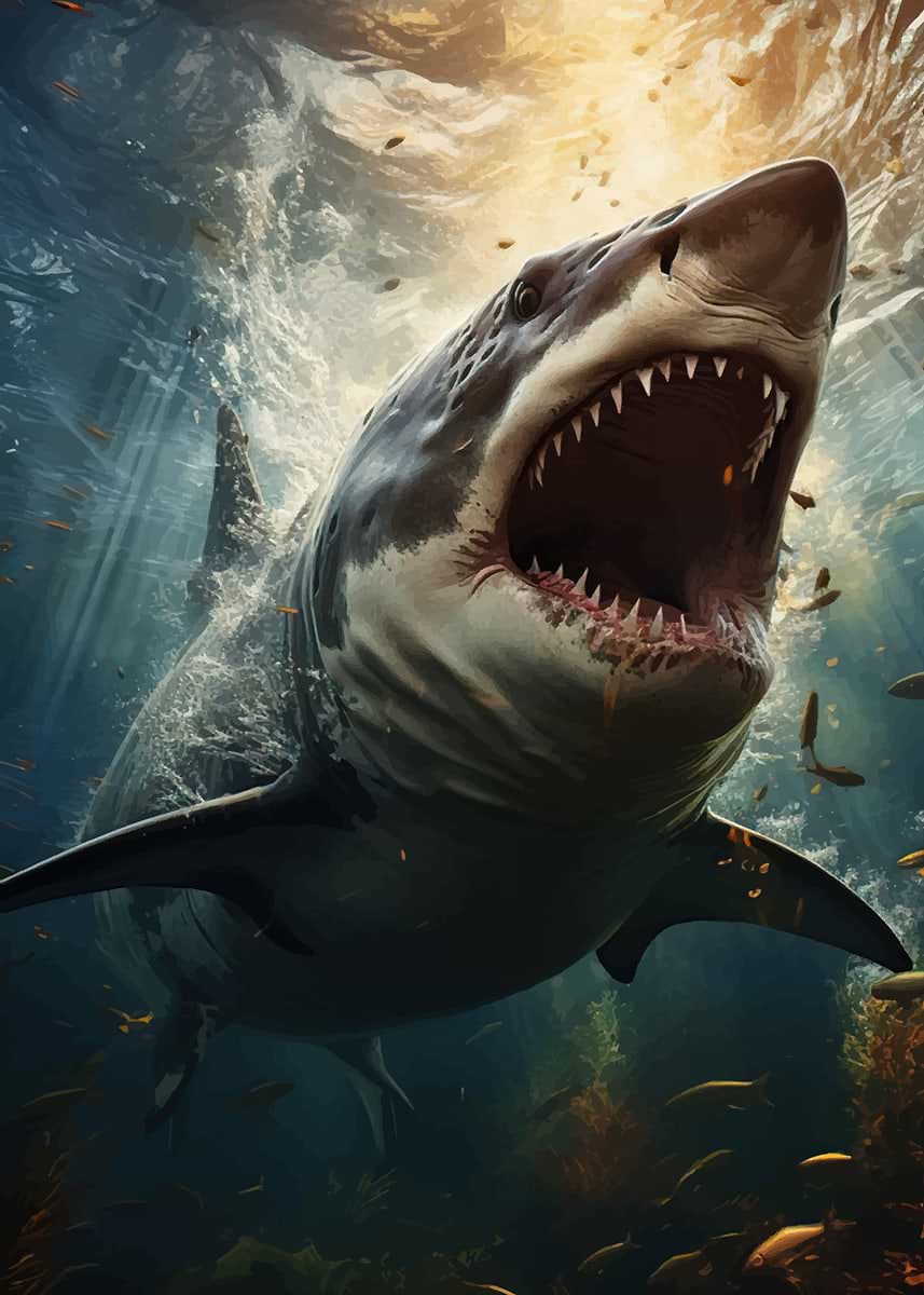 'shark looking for prey' Poster, picture, metal print, paint by lastd ...