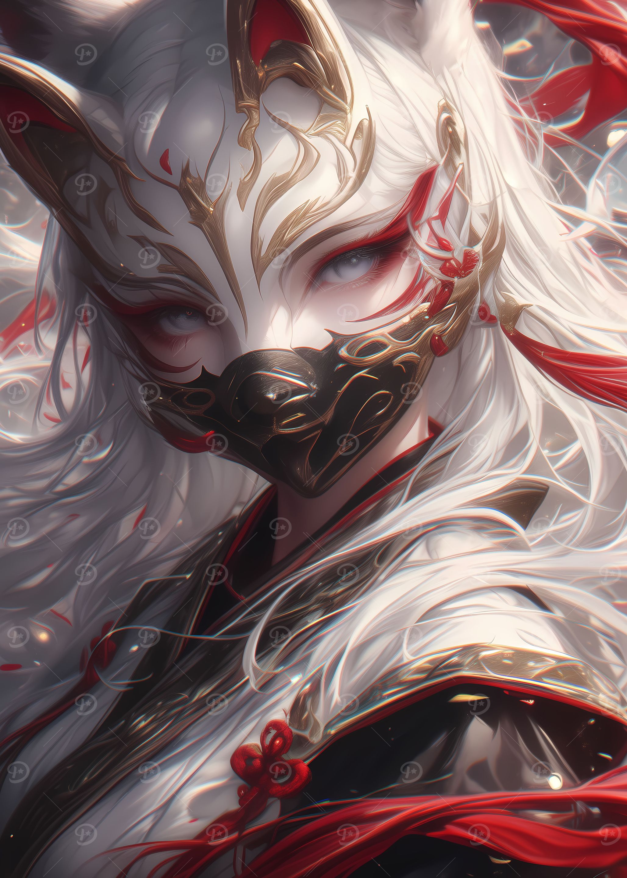 'Red Fox Mask Samurai' Poster, picture, metal print, paint by Melvina ...