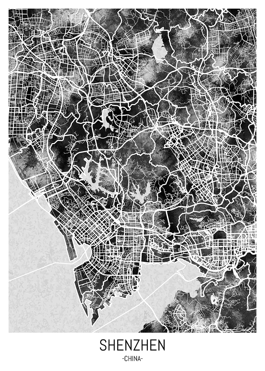 'Shenzhen China City Map' Poster, picture, metal print, paint by ...