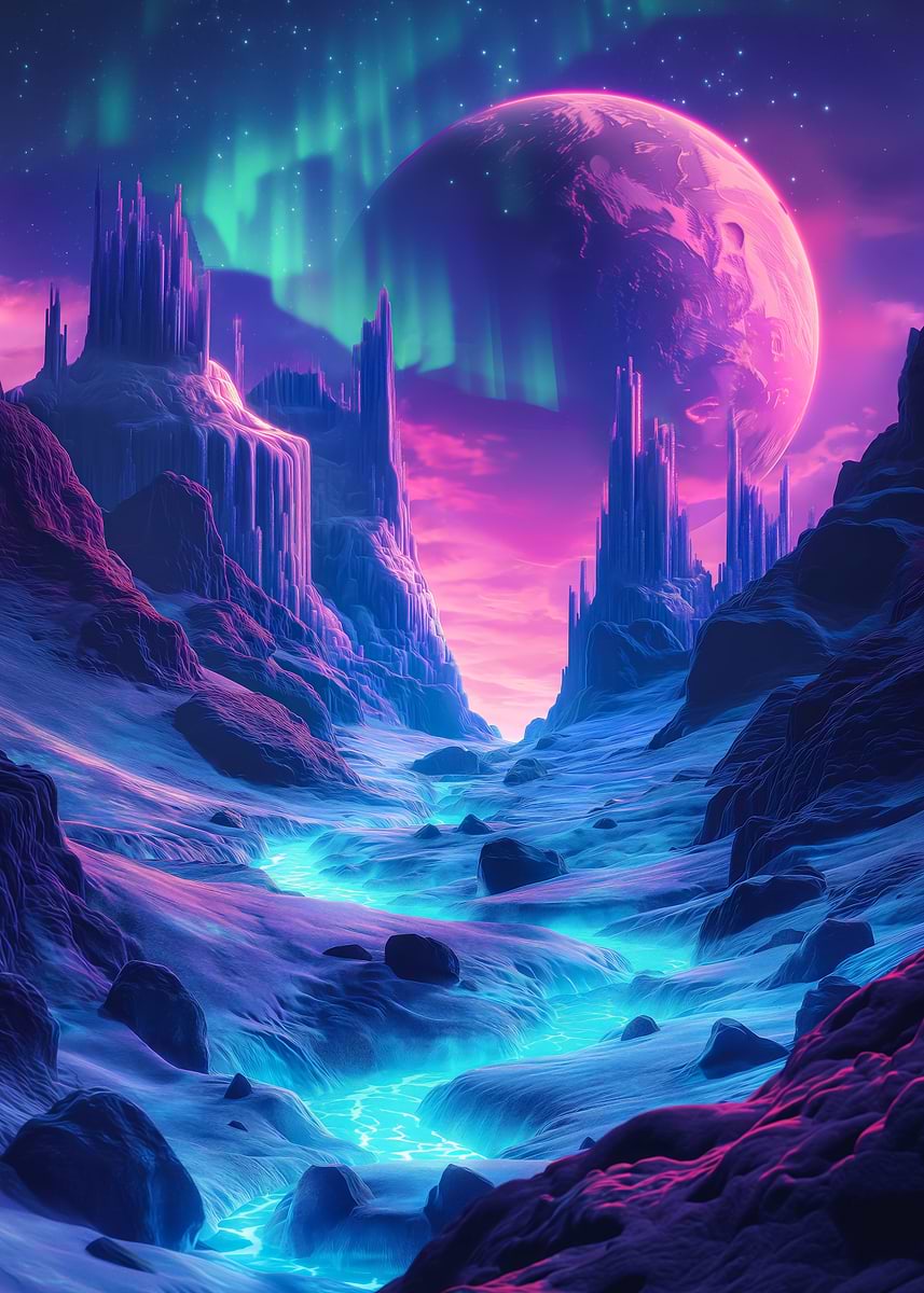 'Neon Space Landscape' Poster, picture, metal print, paint by Aryan ...