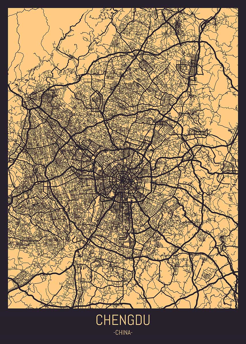 'Chengdu China Street Map' Poster, picture, metal print, paint by ...