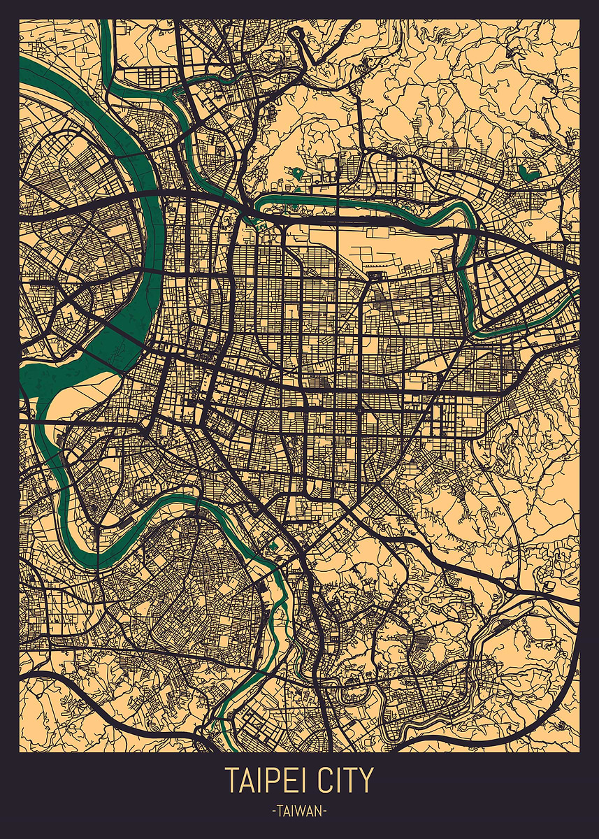 'Taipei City Taiwan Map' Poster, picture, metal print, paint by Towseef ...