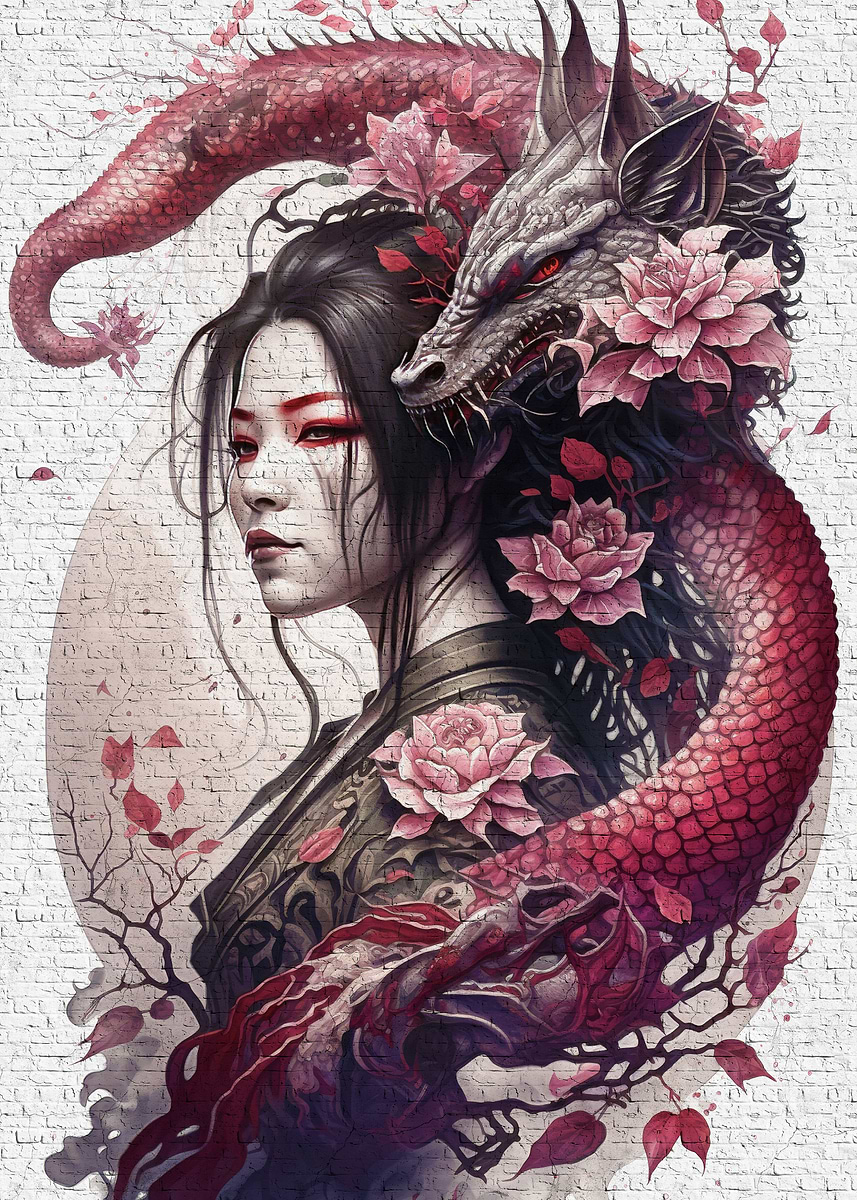 'Geisha dragon' Poster, picture, metal print, paint by Graphic Japanese ...