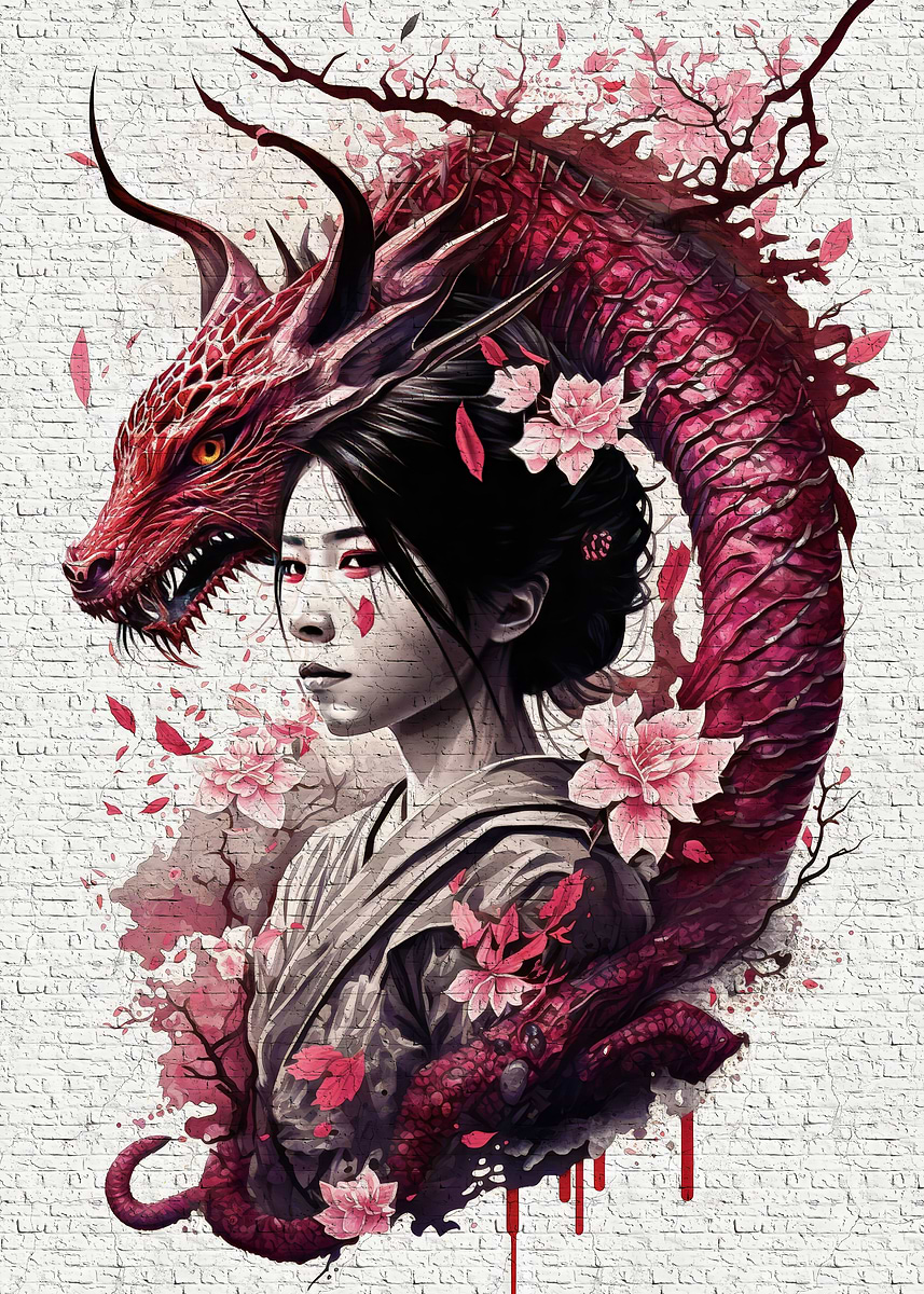'Geisha dragon' Poster, picture, metal print, paint by Graphic Japanese ...