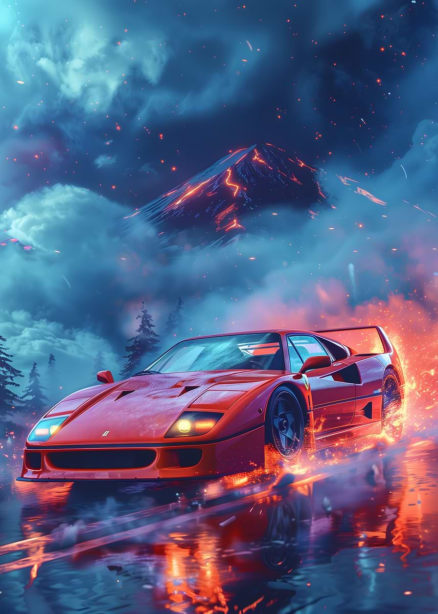 'Ferrari F40 Red Lava Glow' Poster, picture, metal print, paint by ...