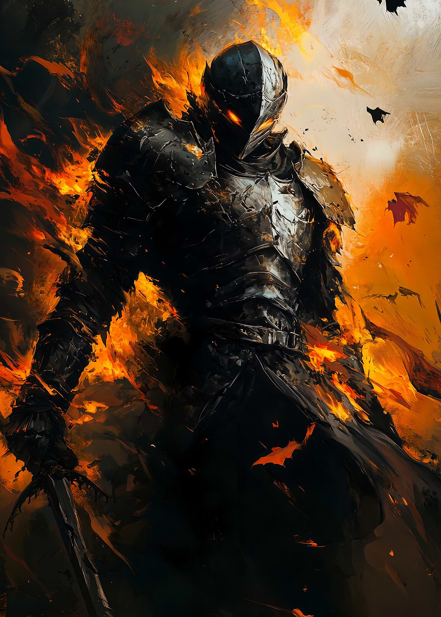 'Fiery Knight' Poster, picture, metal print, paint by Lukasz Kobylka ...