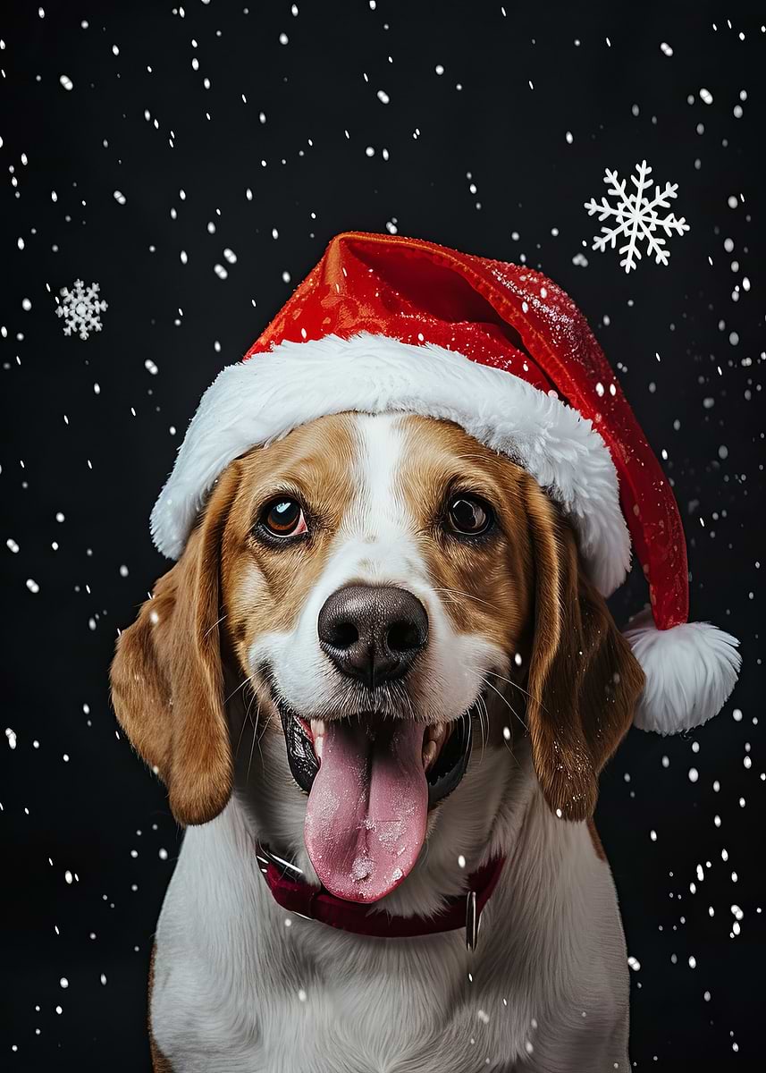 'Beagle Christmas Hat' Poster, picture, metal print, paint by Henning ...