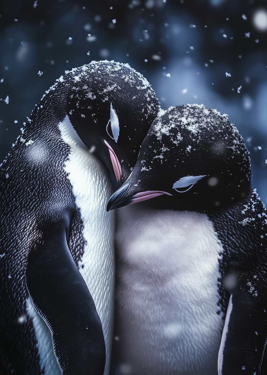'Penguin Couple in Snow' Poster, picture, metal print, paint by PERMADI ...