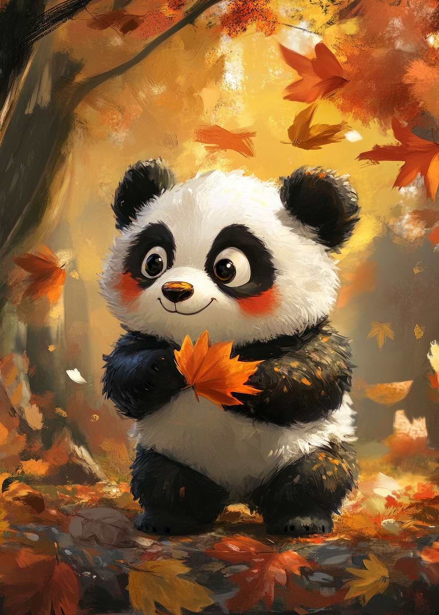 'Adorable Panda in Autumn' Poster, picture, metal print, paint by Usama ...