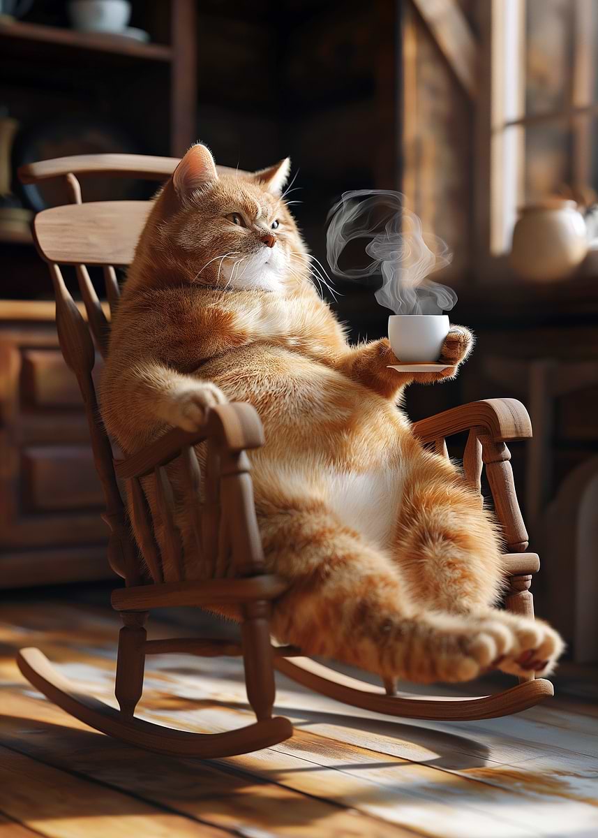 'Cat Coffee' Poster, picture, metal print, paint by Procrastinart ...