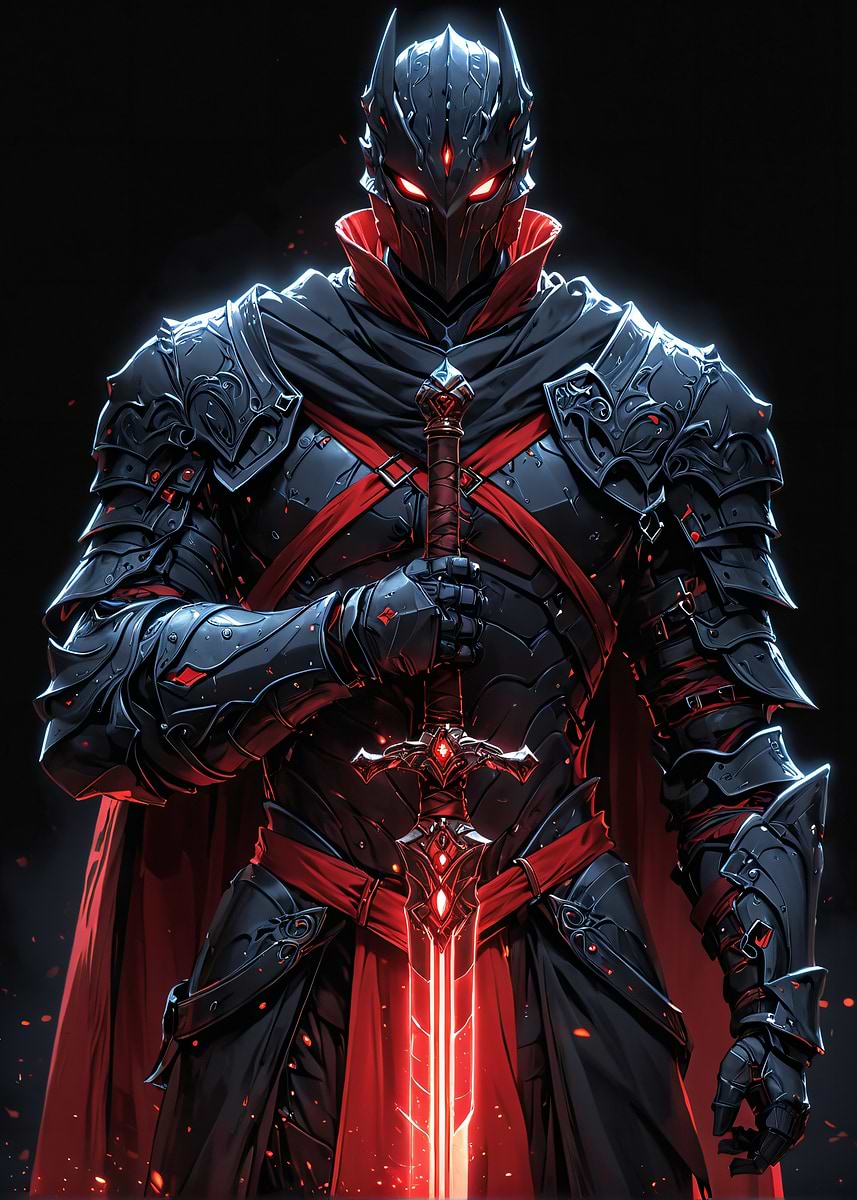 'Dark Knight with Red Sword' Poster, picture, metal print, paint by ...
