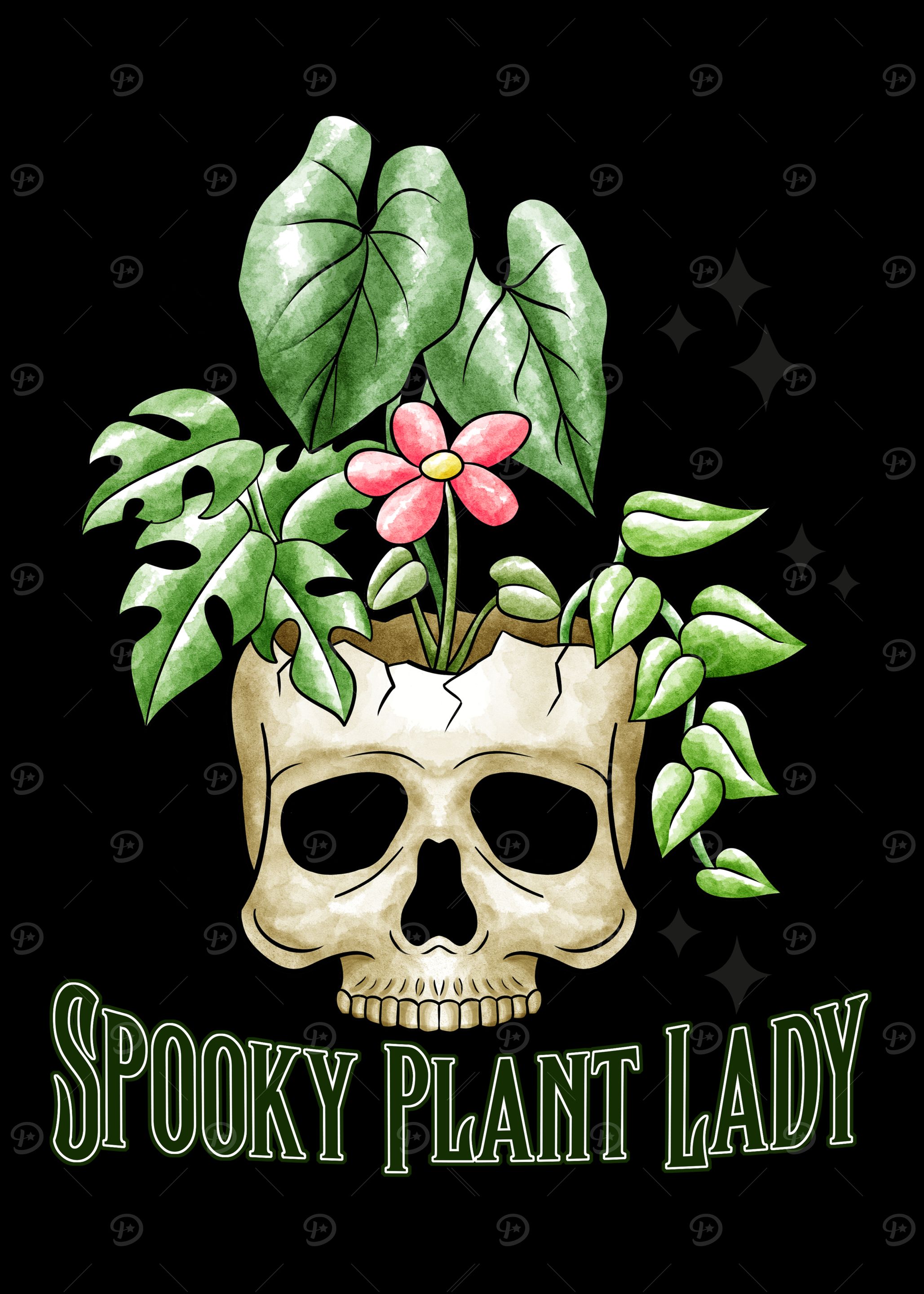 'Spooky Plant Lady Skull' Poster, picture, metal print, paint by Andreas Schellenberg | Displate