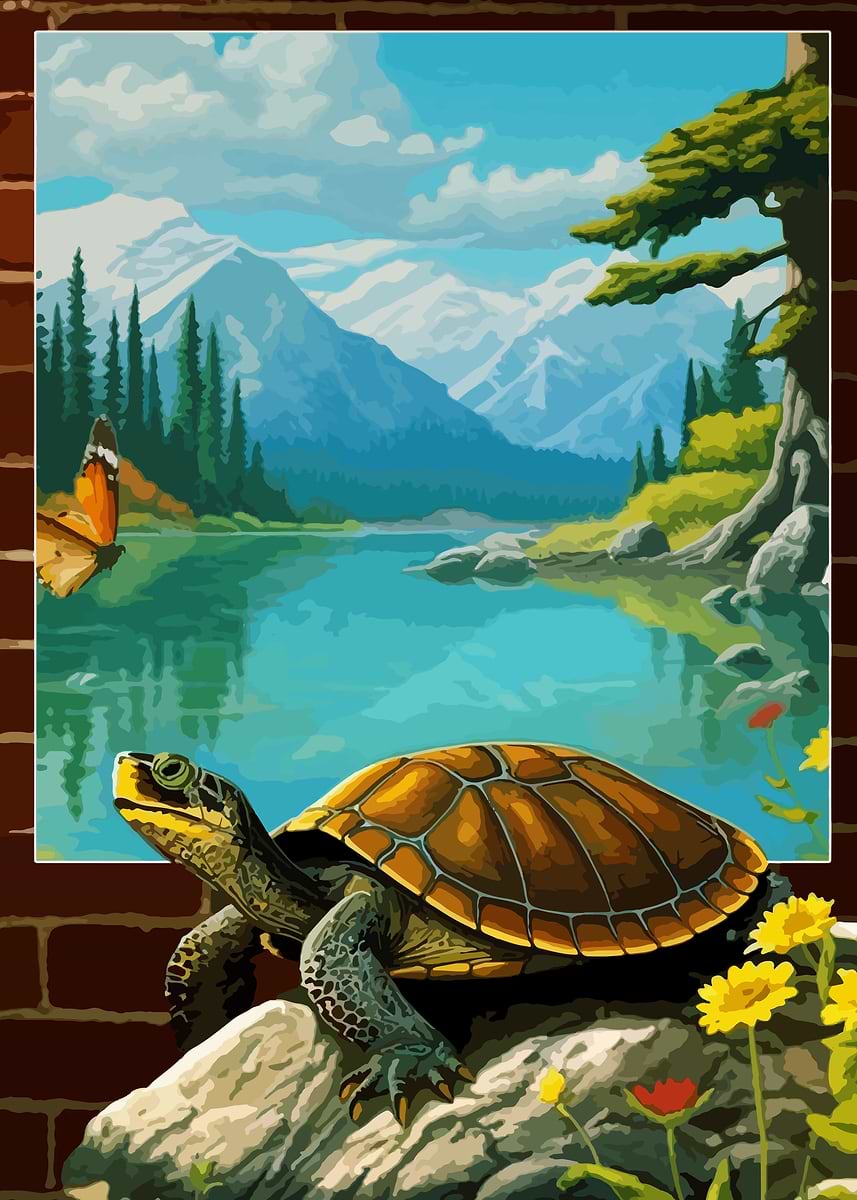 'Turtle With a Simple Desig' Poster, picture, metal print, paint by ...