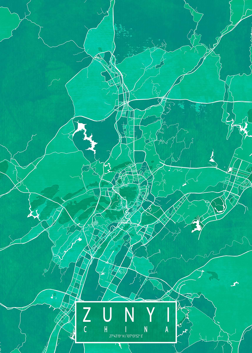 'Zunyi City Map Watercolor' Poster, picture, metal print, paint by ...