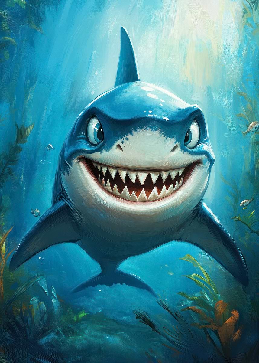 'Smiling Shark Illustration' Poster, picture, metal print, paint by ...