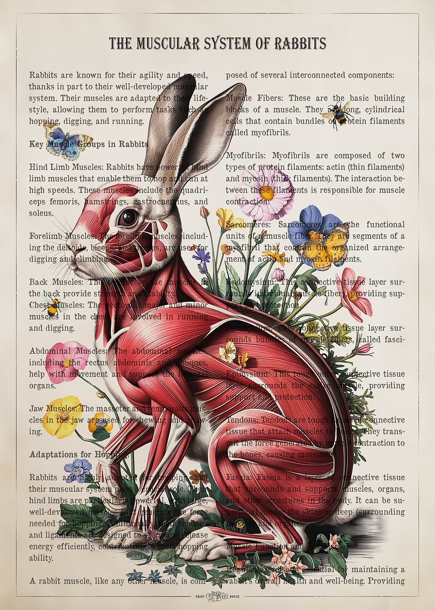 'Rabbit Muscle Anatomy Illustration' Poster, picture, metal print ...