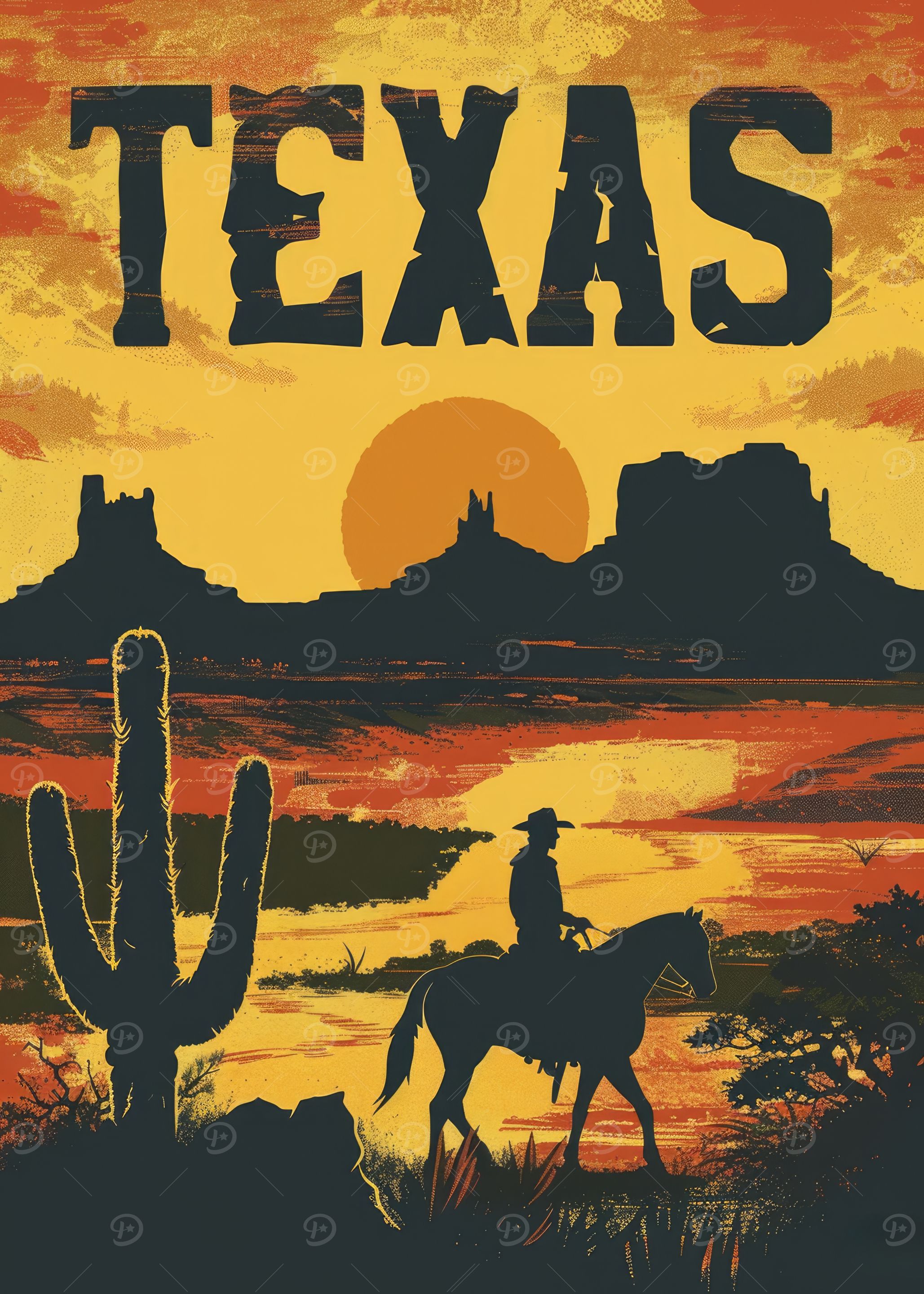 'Retro Texas Travel Poster' Poster, picture, metal print, paint by ...