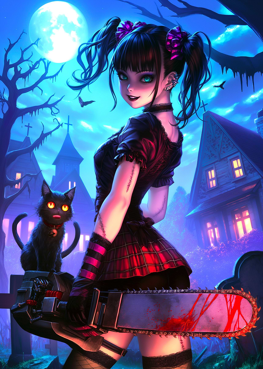 'Gothic Girl with Chainsaw' Poster, picture, metal print, paint by Time ...
