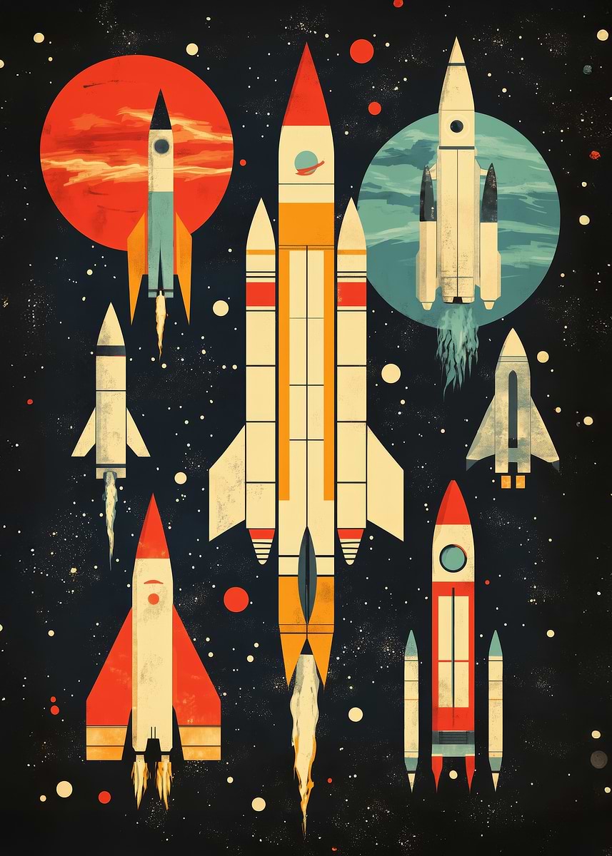 'Retro Rocket Launch' Poster, picture, metal print, paint by urbanbuzz ...