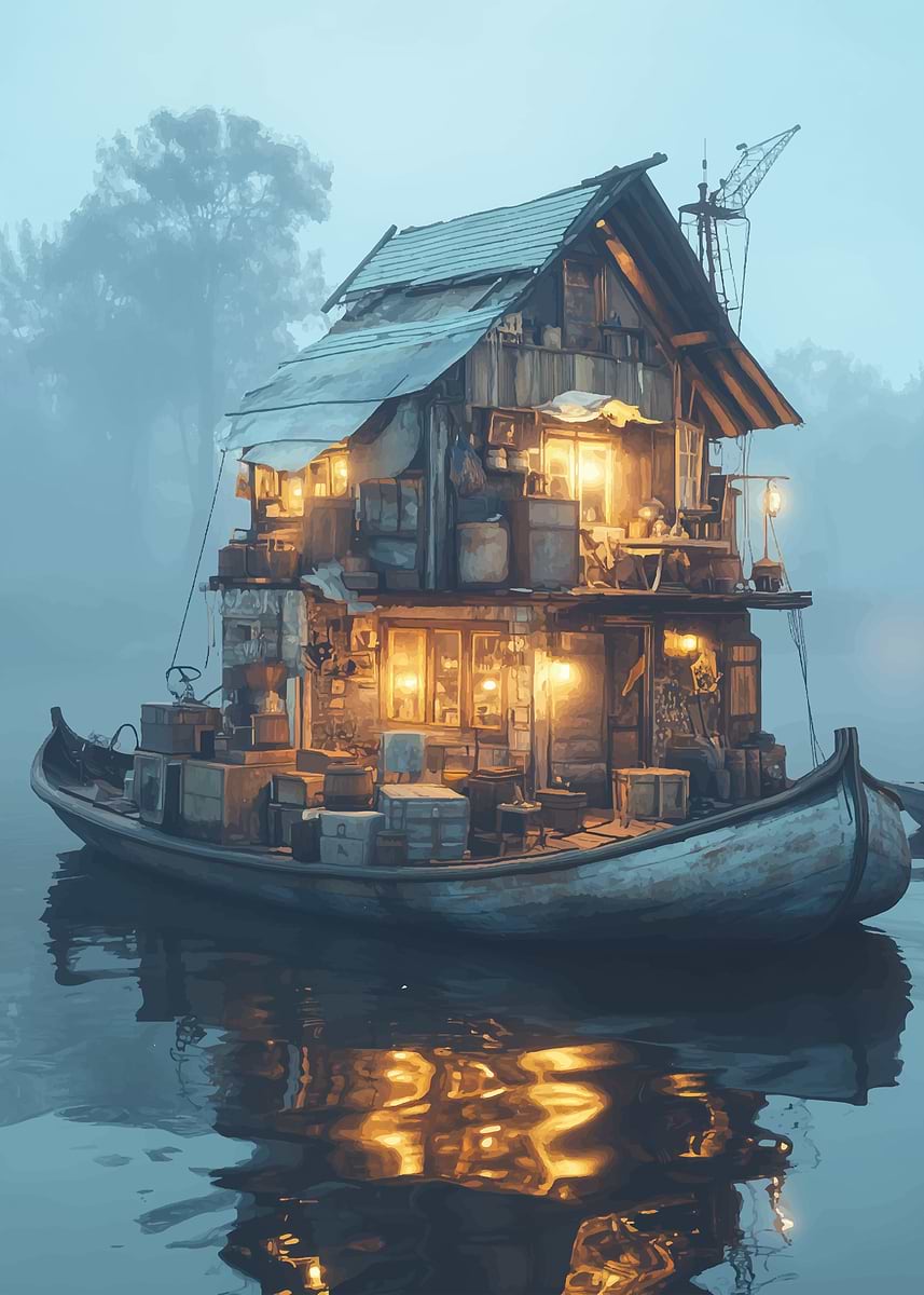 'Floating House in Fog' Poster, picture, metal print, paint by Hawysia ...
