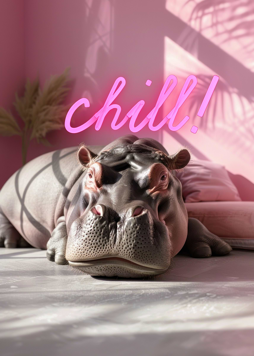 'Chill Hippo' Poster, picture, metal print, paint by Kerry Pritchard ...
