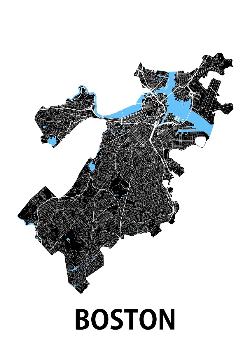 'Boston City Map' Poster, picture, metal print, paint by Sam Kal | Displate