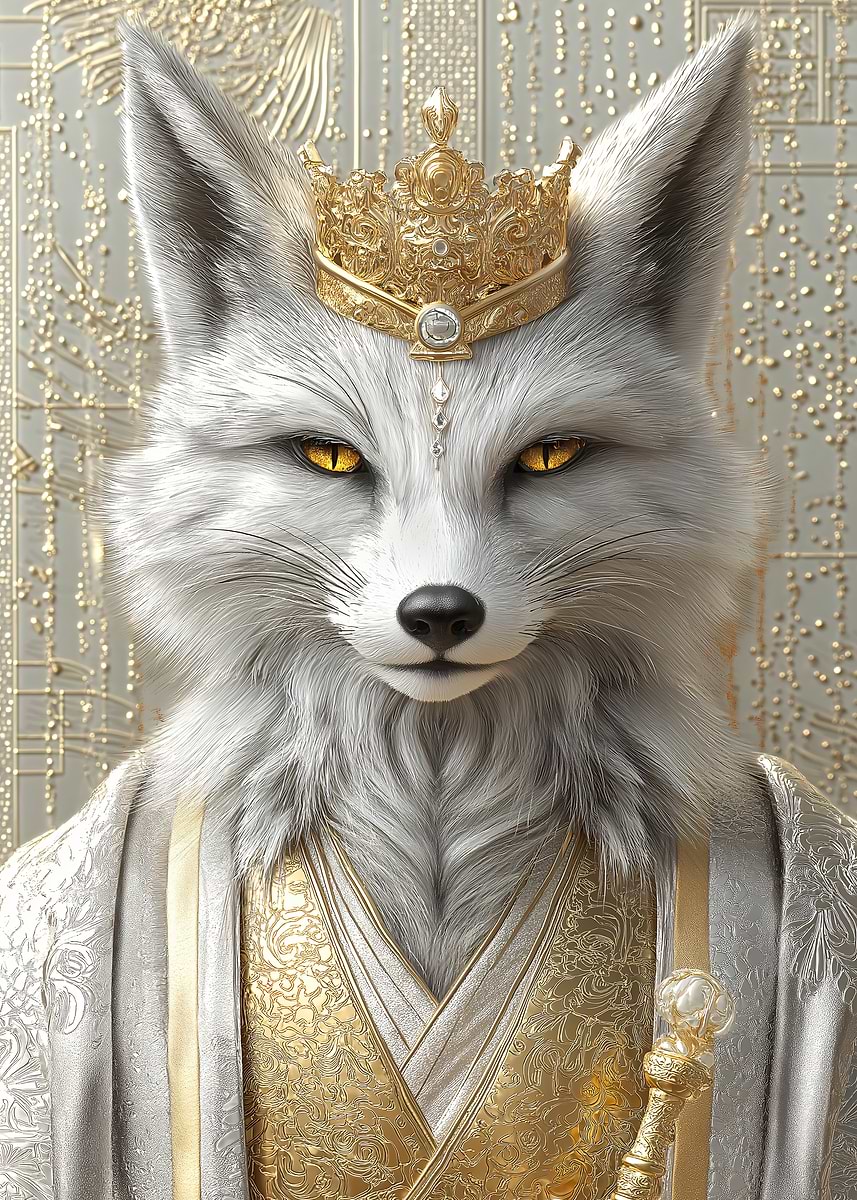 'Fox King in Gold' Poster, picture, metal print, paint by ...