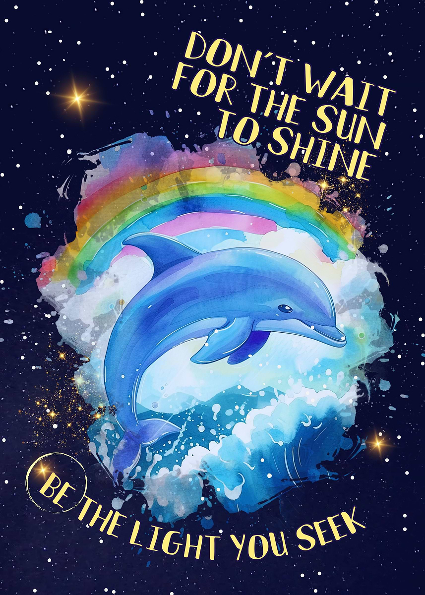 'Dolphin Rainbow Inspiration' Poster, picture, metal print, paint by ...